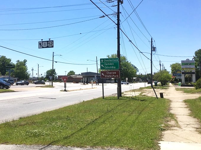 Crossroads of possibility! This Cheraw intersection might look ordinary, but it's basically South Carolina's version of "Choose Your Own Adventure."