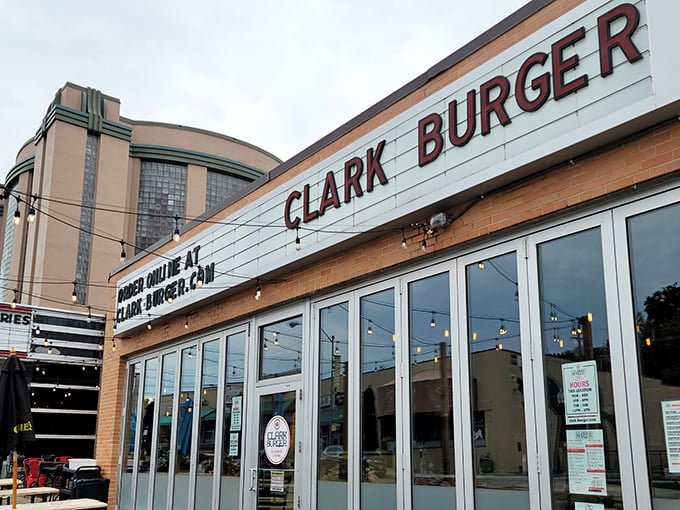Clark Burger's sleek, modern storefront promises sophisticated burger artistry. The kind of place that makes you feel cooler just by walking in.
