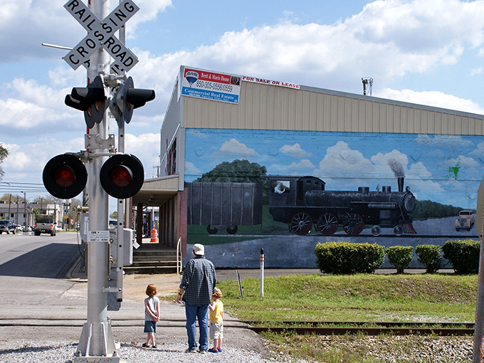 Small-town railroad crossings remind you that life moves at a gentler pace here.