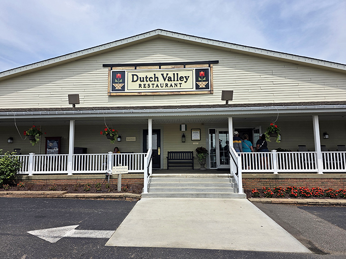 Dutch Valley Restaurant welcomes hungry travelers with its pristine white exterior. This isn't just a meal &ndash; it's a destination!