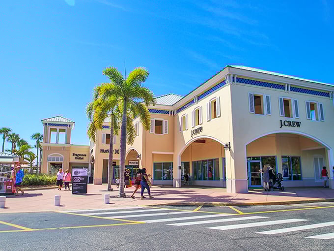 Pastel perfection at Ellenton Premium Outlets, where Mediterranean-inspired architecture makes bargain hunting feel like a coastal vacation.
