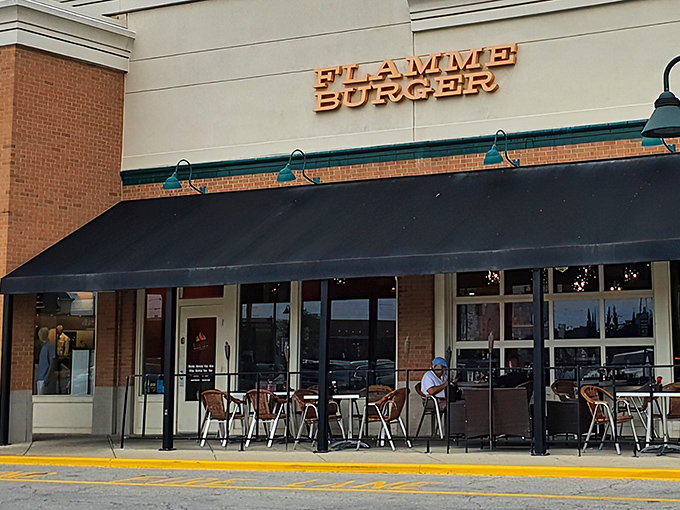 Flamme Burger's modern storefront promises a gourmet twist on the classic American favorite. Clean lines, bold signage, and burgers worth writing home about.