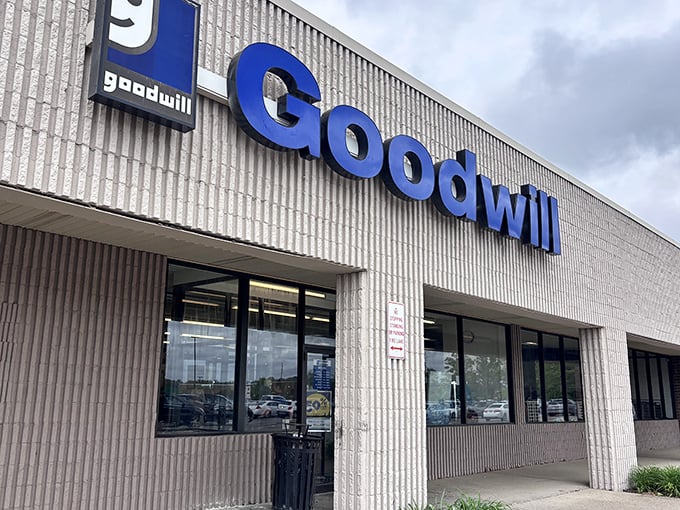 Goodwill's bold blue signage stands as a beacon of hope for both bargain hunters and the communities they serve.