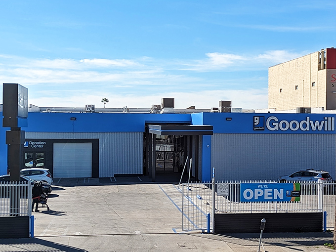 Goodwill's blue storefront stands tall among palm trees&mdash;a California thrift paradise where one person's "meh" becomes another's "magnificent!"