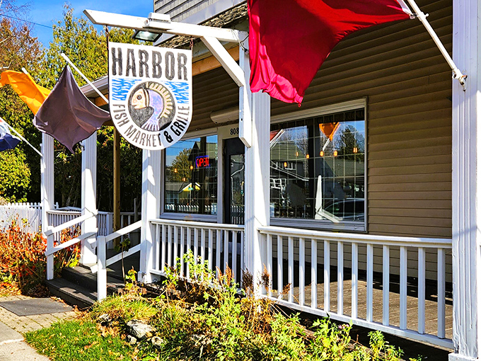 Harbor Fish Market's charming porch and colorful flags welcome you like an old friend with a secret fishing spot to share.