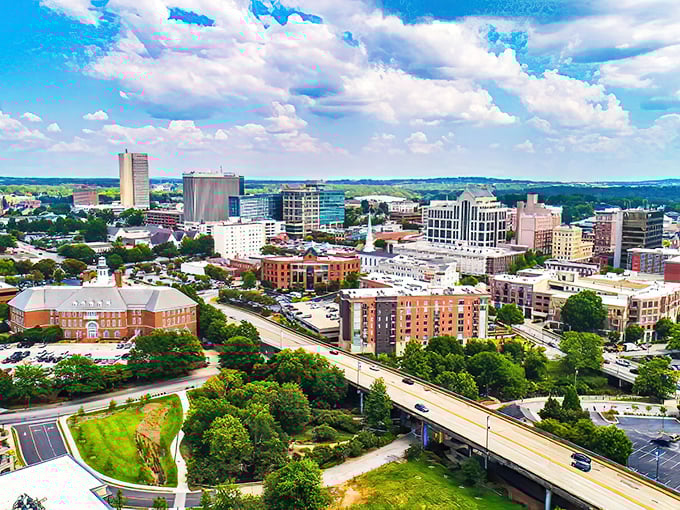 Hartsville's skyline offers a perfect blend of modern development and natural beauty under Carolina blue skies.