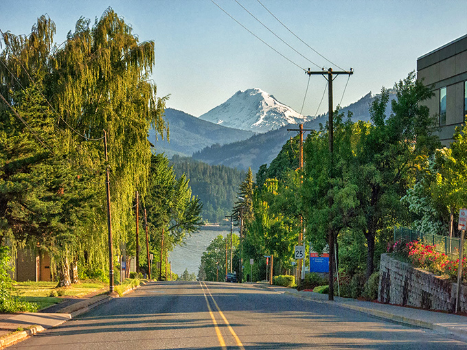 Where streets lead to mountain views so perfect, you'll wonder if someone Photoshopped Mount Hood into the background.
