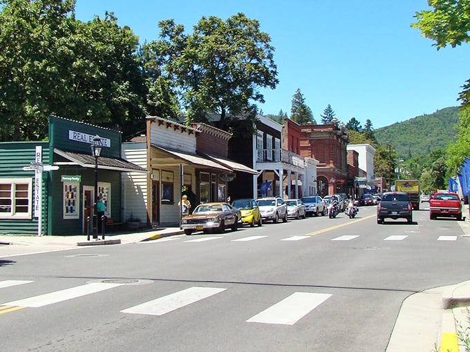 Jacksonville's historic charm shines under blue skies, where every building tells a Gold Rush story.