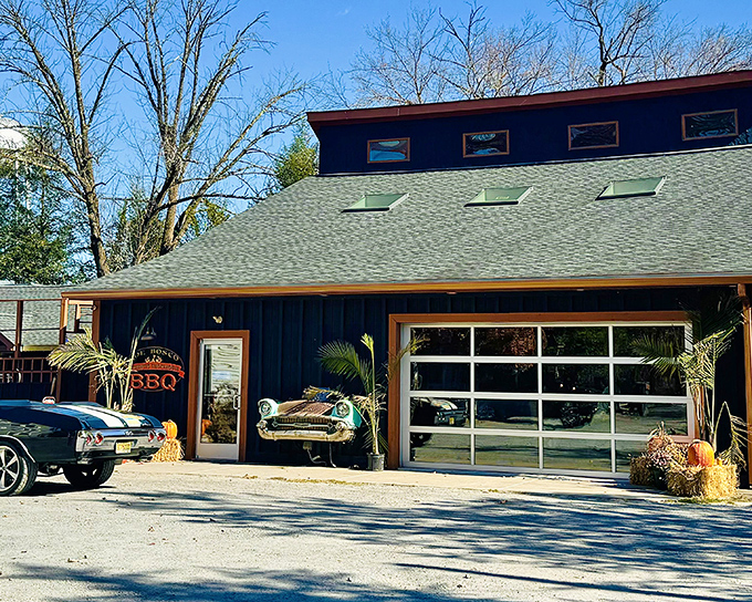 That vintage car front isn't just decor&mdash;it's a time machine to when BBQ was an unhurried art form.