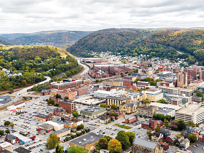 Johnstown's dramatic valley setting showcases industrial history and natural beauty in one breathtaking panorama.