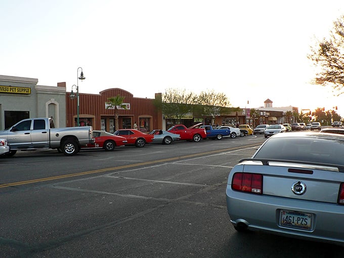 Classic cars line the streets of Lake Havasu City, where sunny days, small-town charm, and a lively main drag make retirement feel like a year-round cruise-in.