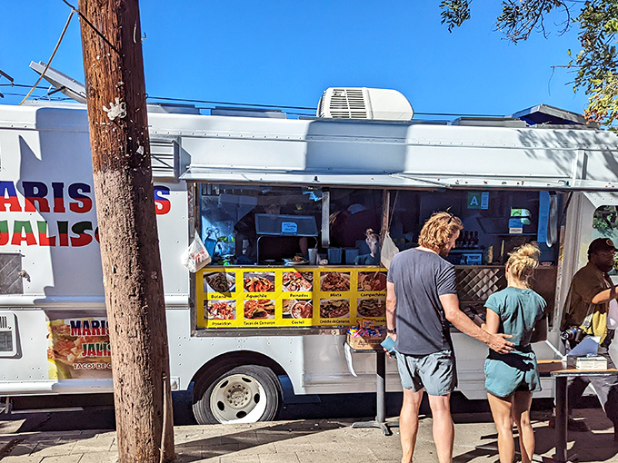 Food truck royalty! Mariscos Jalisco's shrimp tacos have caused more happy food comas than Thanksgiving dinner.