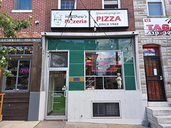 Matthew's Pizzeria's modest storefront hides Baltimore's pizza royalty &ndash; like finding a Picasso in your grandma's attic. 