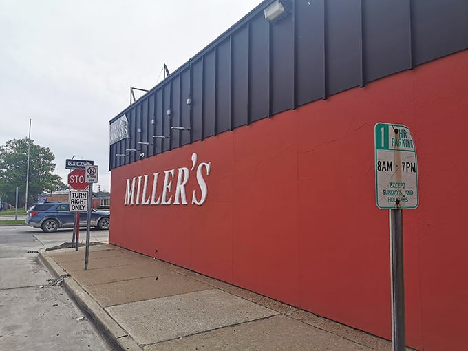 Miller's Bar's bold red exterior is like a matador's cape, daring burger lovers to answer its delicious challenge.