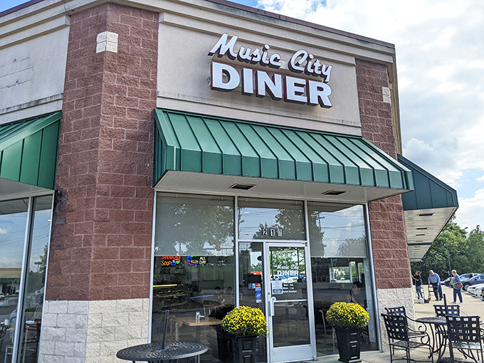 Music City Diner's unassuming brick exterior hides breakfast treasures that locals line up for on weekend mornings.