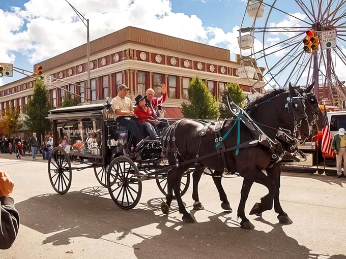 Downtown carriage rides&mdash;where "traffic jam" means waiting for a fresh-baked one at the bakery! These magnificent draft horses are the Cadillacs of Amish transportation.