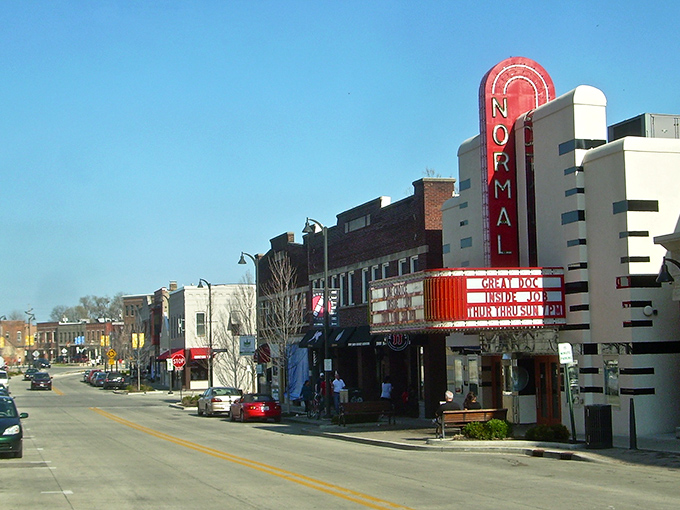The iconic Normal Theater marquee promises entertainment without the big city ticket prices or parking nightmares.