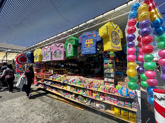 Sugar rush central! This candy-colored stall at San Jose Flea Market offers a kaleidoscope of treats that would make Willy Wonka himself stop and stare.