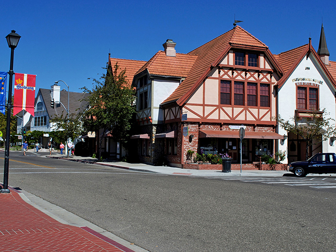Solvang's Danish-inspired architecture transforms a California street into a European fairytale complete with timber-framed buildings.