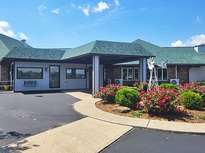 Country charm with a side of endless eats! Stoll's Lakeview's quaint exterior and charming windmill hint at the homestyle feast waiting inside.