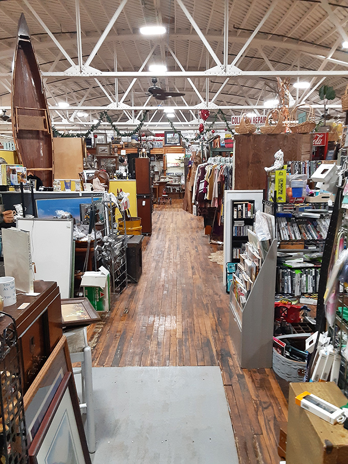 Wooden floors and vintage charm create the perfect backdrop for treasure hunting at Strasburg Emporium.