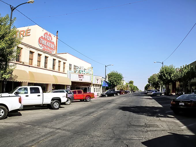 Taft's historic Fox Theatre stands as a reminder of simpler times. Movies might cost more than a nickel now, though!
