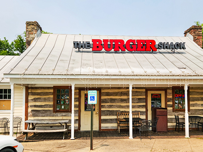 The Burger Shack's rustic log cabin exterior hides burger greatness within. Like a delicious secret your taste buds deserve to discover.