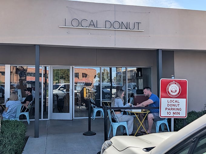 The Local Donut's sleek storefront hides a world of artisanal treats. Those outdoor tables are calling your name!