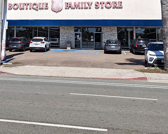 The Salvation Army Family Store welcomes bargain hunters with its classic stone facade. Treasures await inside!