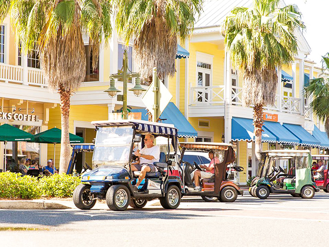 Golf carts rule the roads at The Villages, where getting groceries feels like a mini-vacation and parking is never a problem.