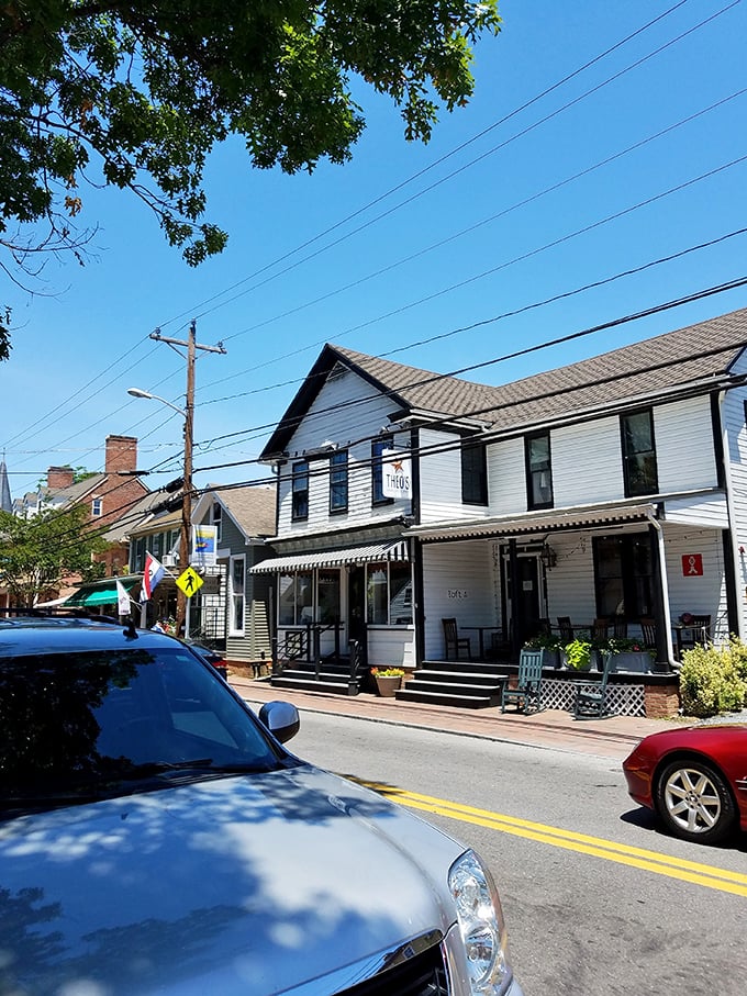 Theo's charming white clapboard facade brings small-town America to life, complete with rocking chairs that practically beg you to sit a spell.