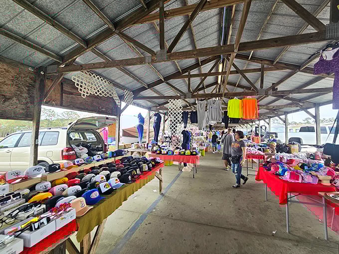 US 1 Metro Flea Market's covered walkways protect shoppers from the elements. Hat shopping is serious business when the deals are this good!