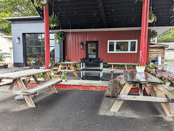 Picnic tables and smokers under the sky &ndash; Uncle John's outdoor setup is barbecue in its natural habitat.