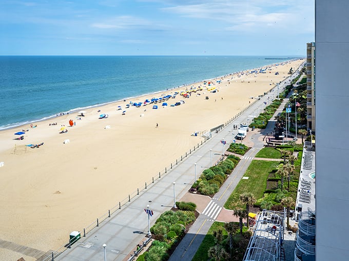 Miles of pristine coastline stretch endlessly, offering nature's own stress-relief therapy session.