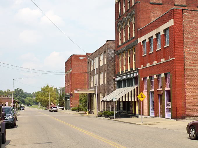 Zanesville's pottery heritage shines through every carefully preserved storefront along this charming main street corridor.