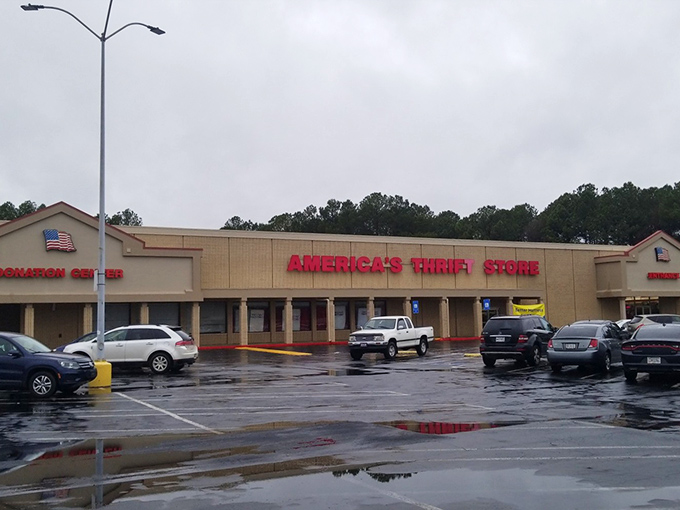 Even on rainy days, America's Thrift Store stands ready for dedicated deal-seekers with a parking lot full of possibilities.