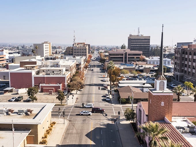 Downtown Bakersfield stretches out under clear blue skies&mdash;wide streets with room to breathe and parking spots that don't require geometry skills.