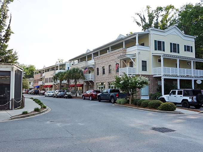 This sleepy street moves at "Bluffton time" – somewhere between molasses and a Sunday stroll.