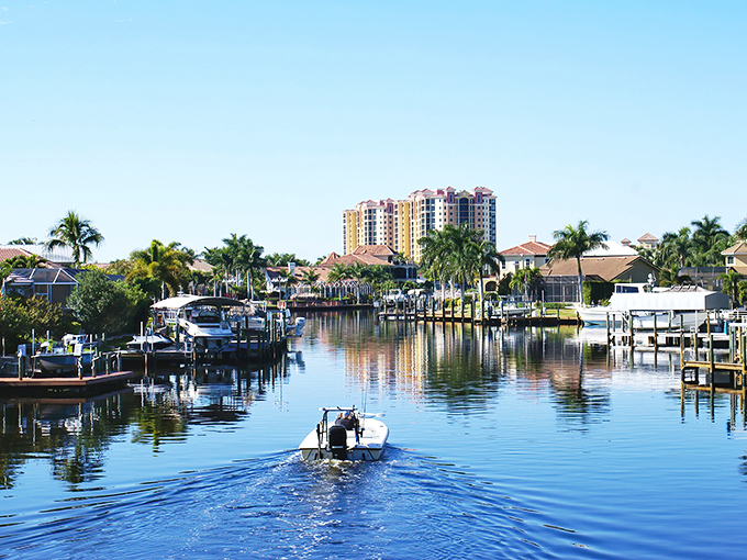 Boats and docks line Cape Coral's waterways like pearls on a necklace, proving paradise doesn't always come with a premium price tag.