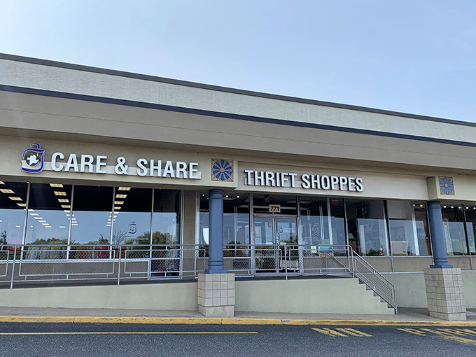 The welcoming entrance to Care & Share Thrift Shoppes, where your shopping spree supports community programs and your wallet stays happy.