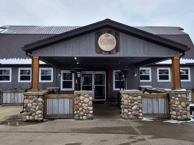Morning light hits the Chubby Trout sign just right, making this Elkhart gem look like it belongs on a postcard from lake country.