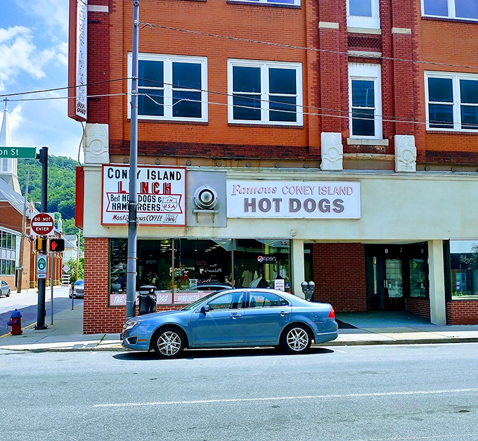 Where hot dog history meets small-town charm. Coney Island Lunch's vintage signage promises a taste of Johnstown tradition.