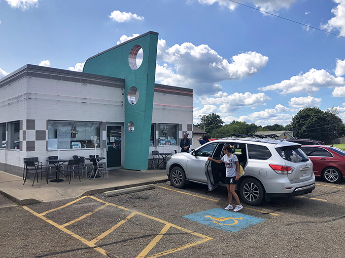 The checkerboard exterior isn't just decoration&mdash;it's Doug's way of saying "checkmate" to boring modern fast food joints.