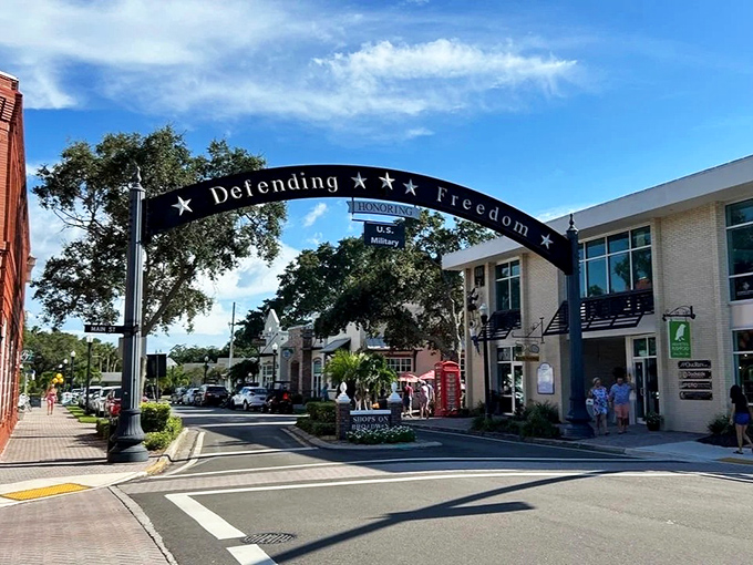 That "Defending Freedom" arch welcomes you like a warm hug from your favorite uncle who tells great stories.