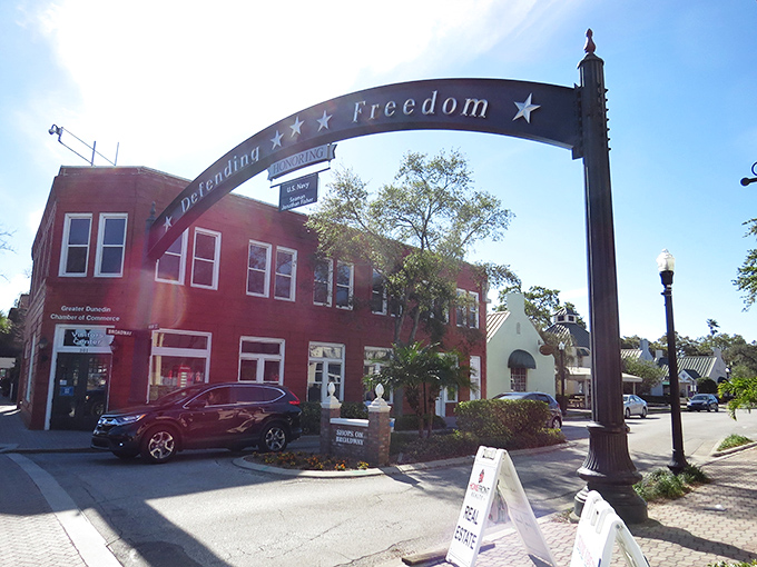 Red brick buildings and Florida sunshine &ndash; Dunedin's downtown offers the perfect backdrop for an afternoon stroll.