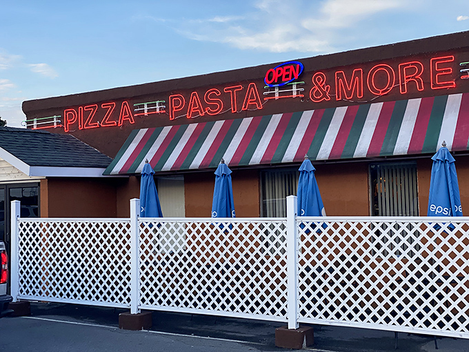Those red, white, and green awnings aren't just pretty &ndash; they're a promise of Italian flavors waiting inside.