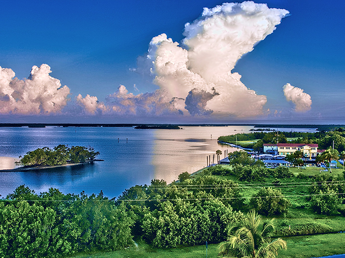 Those dramatic Florida clouds put on quite a show over Everglades City's peaceful waterfront.