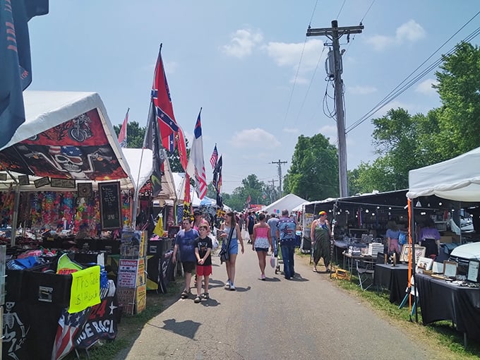 Shoppers navigate the pathways of possibility. Every booth is like opening another mystery box of potential treasures.