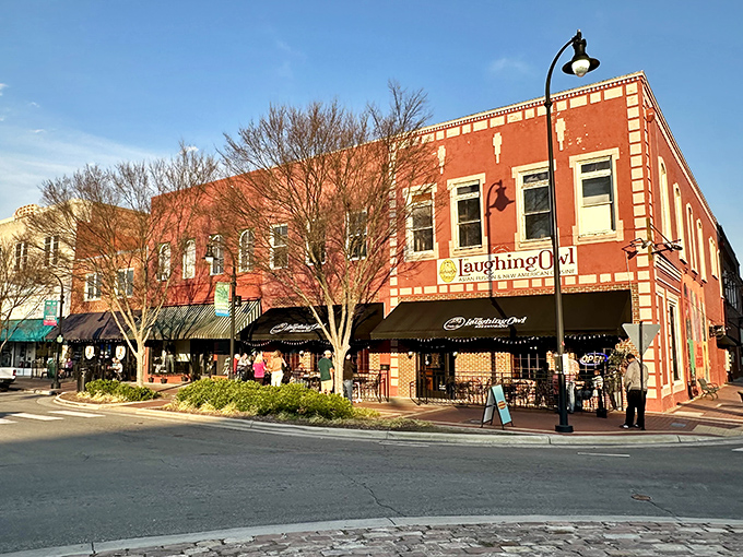 Outdoor dining at the Laughing Owl feels like joining a neighborhood block party. The food tastes better when served with fresh air.