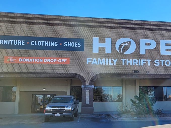 The clean, modern facade of HOPE Family Thrift Store houses a wonderland of pre-loved treasures waiting to be discovered.